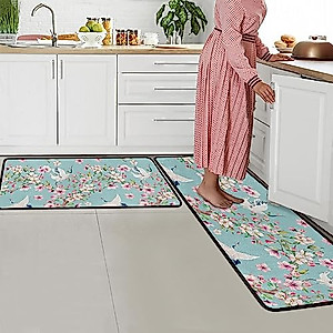 Red Heads Crane Kitchen Mat 2 PCS Waterproof Non-Slip Ergonomic Comfort Mat Anti Fatigue Kitchen Rug for Kitchen Floor Home Office Sink 47"X17"+29"X17" Inch