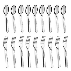 BEWOS 48 Pieces Forks and Teaspoons Silverware Set, 24 Pieces Dinner Forks (8.2 Inch) and 24 Pieces Teaspoons (6.2 Inch), Food Grade Stainless Steel, Mirror Polished, Dishwasher Safe