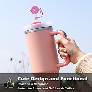 8Pcs Straw Toppers Compatible with Stanley 30 40 oz, Cute Flower Silicone Straw Covers Cap, 10mm Drinking Straw Tip Covers Fit for Stanley Cups Accessories