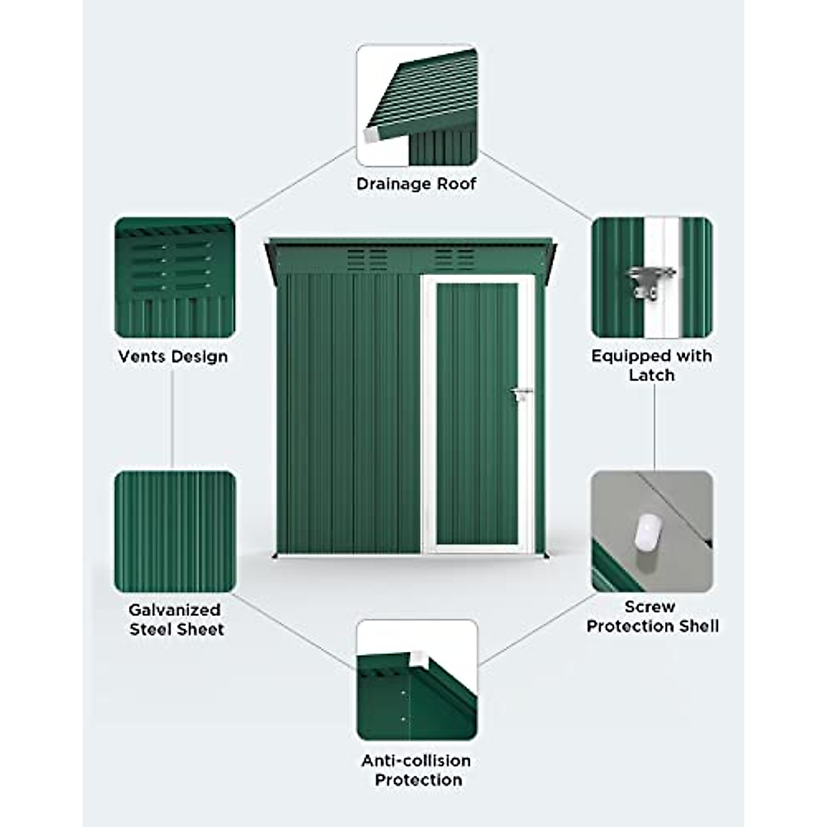Bealife 5' x 3' Outdoor Storage Shed Clearance, Metal Outdoor Storage Cabinet with Single Lockable Door, Waterproof Tool Shed, Backyard Shed for Garden, Patio and Lawn(Green)