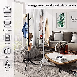 DOHANG Coat Rack, FreeStanding Sturdy Coat Tree, Wooden Hanger, Adjustable Sizes with 8 Hooks for Clothes, Hats, Umbrellas, Scarves, Purses in Hallway, Entryway, Home, Office, Black