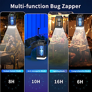 Solar Bug Zapper Outdoor 2024 Upgraded, Human Motion Sensor Mosquito Zapper, 4500V Rechargeable Fly Zapper, Electric Mosquito Killer with Light, 4 Modes Insect Zapper for Patio, Porch, Camping