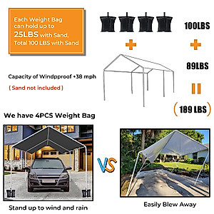 ASTEROUTDOOR 10x20 Feet Heavy Duty Carport with Removable Sidewalls & Doors Portable Garage Car Canopy Boat Shelter Tent for Party, Wedding, Garden Storage Shed 8 Legs, Gray