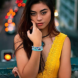 16Pcs Preppy Beaded Bracelets Set for Women Teen Girls,Colorful Heishi Clay Bead Bracelets Stackable Stretch Bracelet Gold Beaded Evil Eye Pearl Shell Summer Beach Surfer Boho Bracelets Aesthetic Y2K