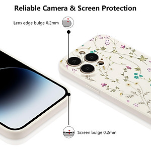 RALEAVO Floral Case for iPhone 14 Pro Max, Flower Branch Pattern Design Cute Cover Case for Girls Women Slim Thin Soft Silicone Shockproof Anti-Slip Phone Case for iPhone 14 Pro Max (6.7"),Beige