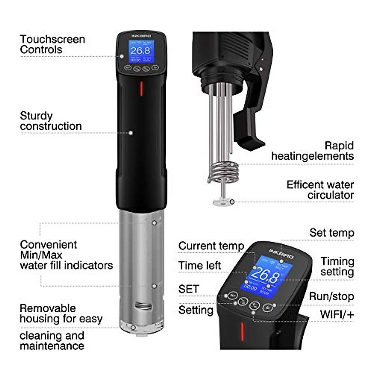 Inkbird Sous Vide Precision Cooker ISV-100W | 1000 Watts WIFI Sous-Vide Cooking Cooker Immersion Circulator | Preset Recipes on APP and Thermal Immersion Sous Vide Machines (American Standard)