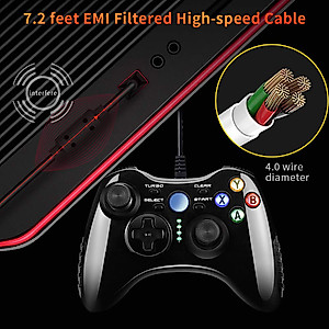 Wired PC Game Controller,Video Game Gamepad,with Dual-Joystick,Vibration Motors,7.2 feet USB Cable,Compatible with PC Windows,PS3,Android TV Box (Black)