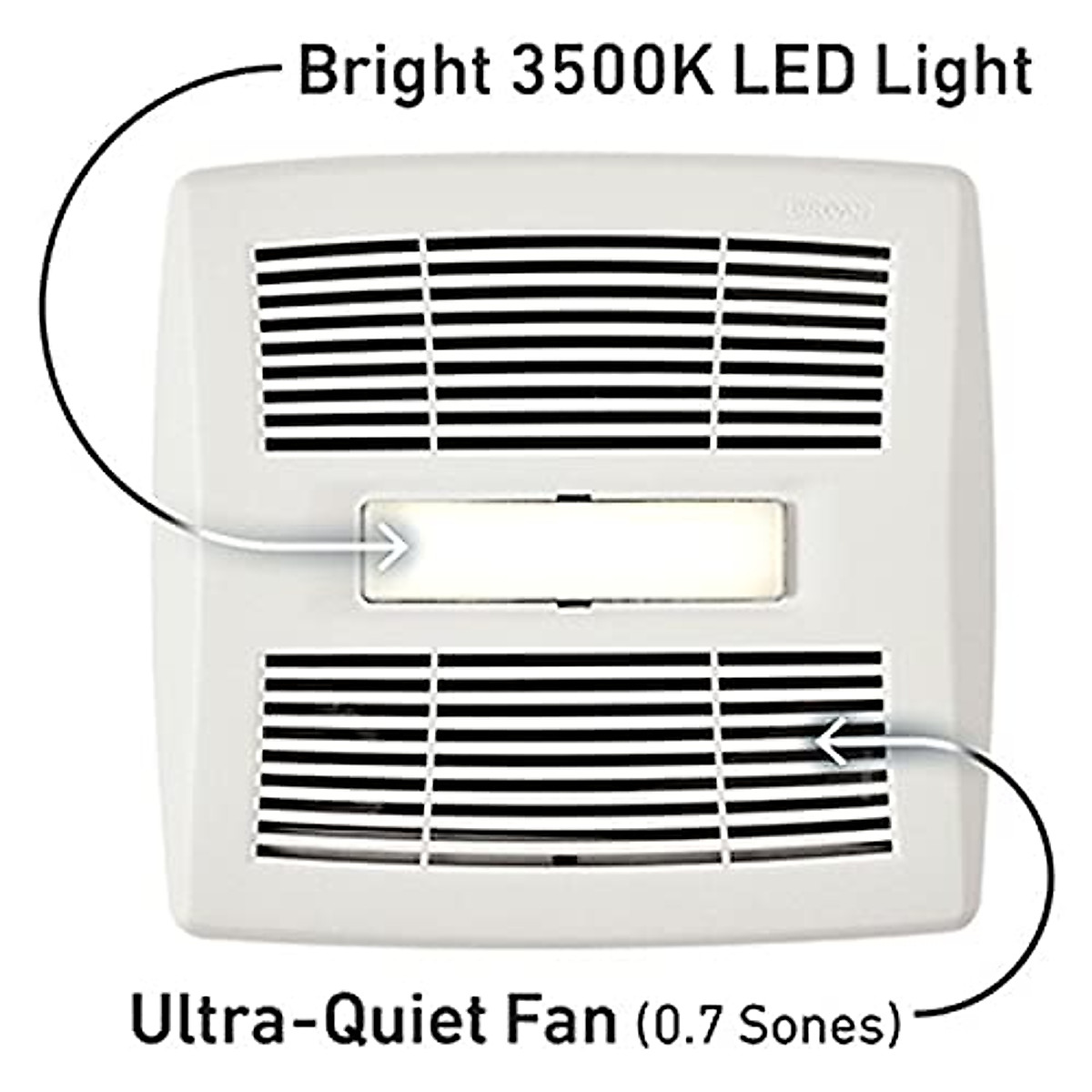 Broan-Nutone AE80BL InVent Series Single-Speed Fan with LED Light, Ceiling Room-Side Installation Bathroom Exhaust Fan, ENERGY STAR Certified, 1.5 Sones, , White , 80 CFM 1.5 Sones