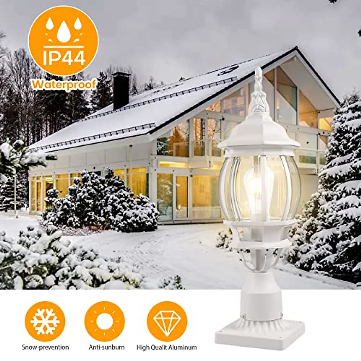 Krychilier Outdoor Lamp Post, 3-Light Pier Mount Outdoor Lighting Traditional Post Mount with White Finish, Exterior White Post Lantern(White, 3-Light)