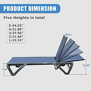 Domi Pool Lounge Chairs Set of 2, Aluminum Patio Chaise Lounge with Wheels, 5 Position Adjustable, All Weather Outdoor Lounge Chairs for Beach, Yard, Balcony, Poolside, Navy Blue