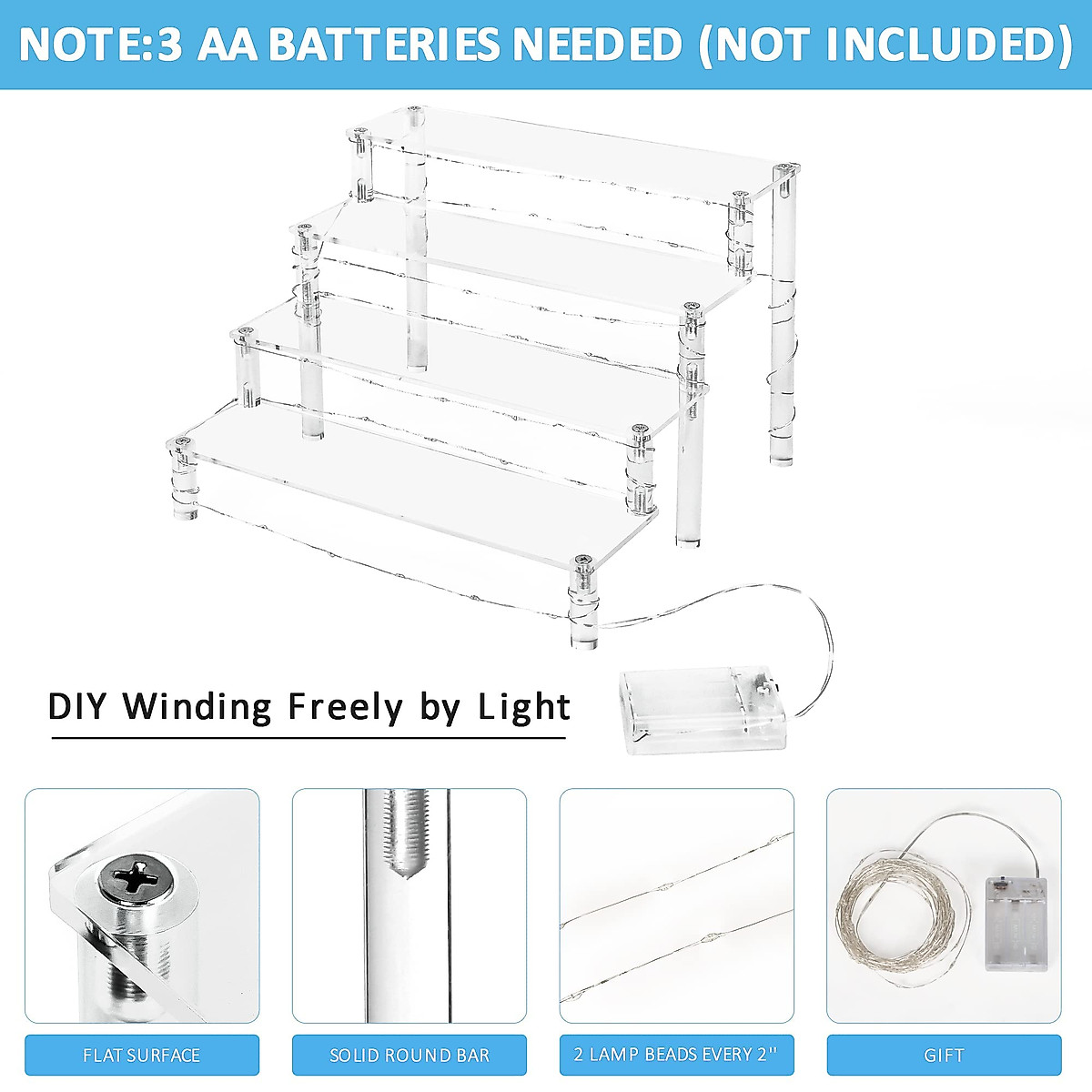 YestBuy 4 Tier Shelf Cake Pop Stand (Blue) +5 Tier Premium Cupcake Holder – Acrylic Cupcake Tower Display – Cady Bar Party Décor – Acrylic Display for Pastry Weddings, Birthday (Colorful)