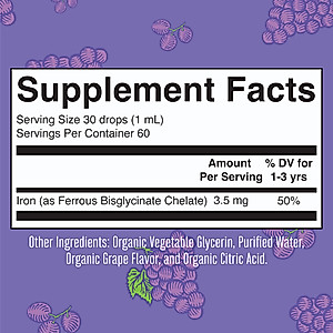 MaryRuth Organics Iron Supplement for Toddlers | Liquid Iron Supplement for Children Ages 1-3 | Iron Supplement for Iron Deficiency | Ferrochel | Sugar Free | Vegan | Non-GMO | Gluten Free | 2 Fl Oz