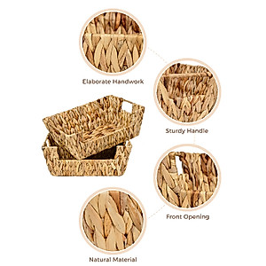 StorageWorks Water Hyacinth Open-Front Storage Basket, Wicker Storage Baskets for Shelves, Hand-Woven Bin with Handles, Kitchen Pantry Wicker Basket, 2 Pack