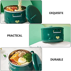 Hemoton Stainless Steel Noodle Bowl with Lid Dinosaur Pattern Soup Bowl Food Storage Container with Handle and Lid Bento Lunch Box Snack Bowl Rice Noodles Salad Green