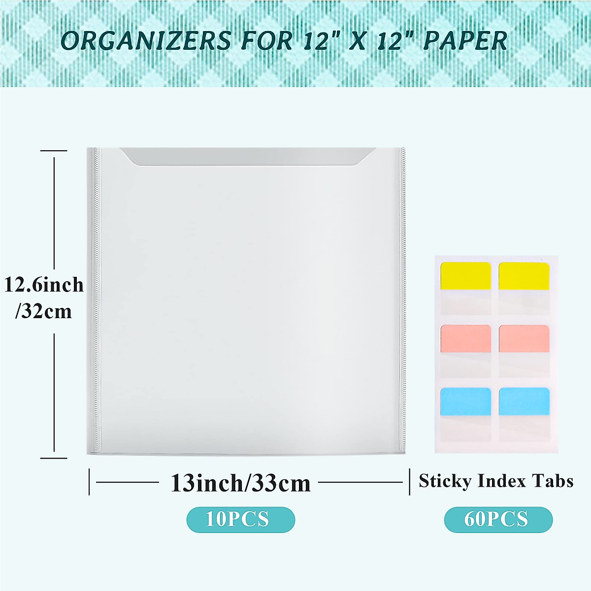 Caydo 50 Pieces Scrapbook Paper Storage Organizer with 120 Pieces Sticky Index Tabs Scrapbook Paper Storage Bags for Holding 12 x 12 Inch Scrapbook Paper, Paper Files, Vinyl Paper and Cardstock