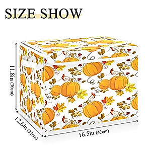 Storage Bins with Lids Foldable Storage Baskets Storage Cubes Collapsible Closet Organizer Containers with Cover Pumpkins and Yellow Maple Leaves for Home Office Organizer Closet, Shelves, Toy, Nurser