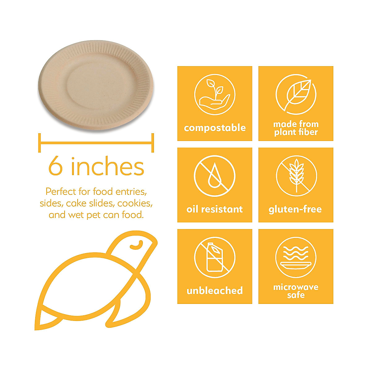 100% Compostable Disposable Paper Plates Bulk [6" 50 Pack], Bamboo Plates, Eco Friendly, Biodegradable, Sturdy Small Dessert Party Plates, Heavy-Duty, Unbleached by Earth's Natural Alternative