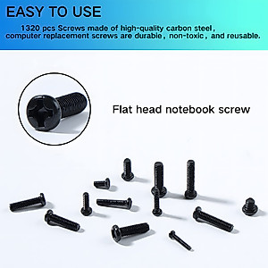 Zmbroll 1320Pcs Black Laptop Screws Kit,Notebook Tiny Computer Replacement Electronic Screws,Pan Head Small Machine Screws for Laptop,Watches,Clocks,Mobile Phone