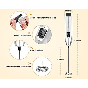 YHT Milk Frother Handheld, Electric Battery Operated Coffee Whisk, Stainless Steel Drink Frappe Mixer, Original Foam Maker, Mini Low Noise Blender for Cappuccino Hot Chocolate Matcha Latte