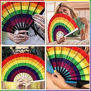 Geetery 6 Pcs Large Rainbow Folding Hand Gay Fan LGBT Fans Festival Pride Rainbow Fans for Women Men Rainbow Dance Party, Music Festival, Dance Club Event Supplies (Black, White)
