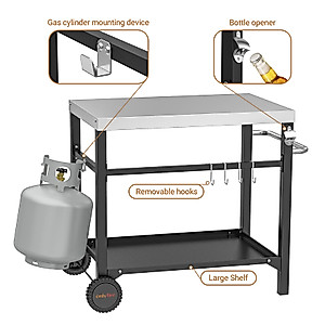 onlyfire Stainless Steel Movable Dining Cart Table, Pizza Oven Table, Multifunctional Utility Cart with Wheels for Outdoors, Kitchen or Backyard Patio