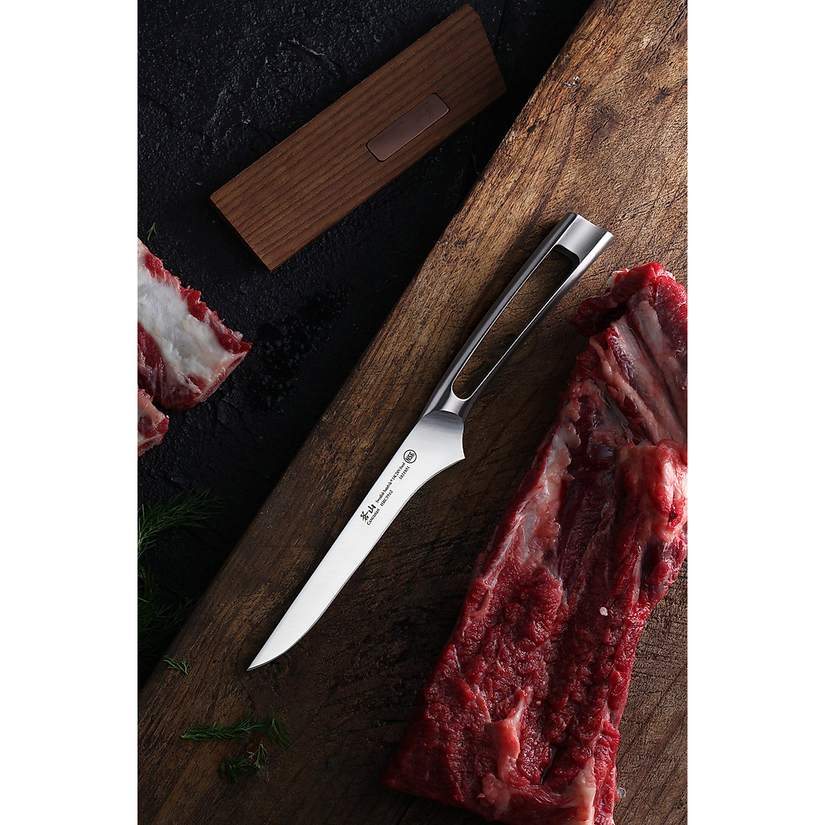 Cangshan TN1 Series 1021868 Swedish 14C28N Steel Forged 6-Inch Boning Knife and Wood Sheath Set