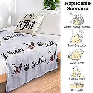 Custom Dog Name Picture Blanket Throw Personalized Dog Blanket Pet Paw Dog Memorial Gifts for Pets Cats Custom Puppy Dog Blanket with Photo & Name for Dogs 30x40in for 1-5 Toddler/Puppy