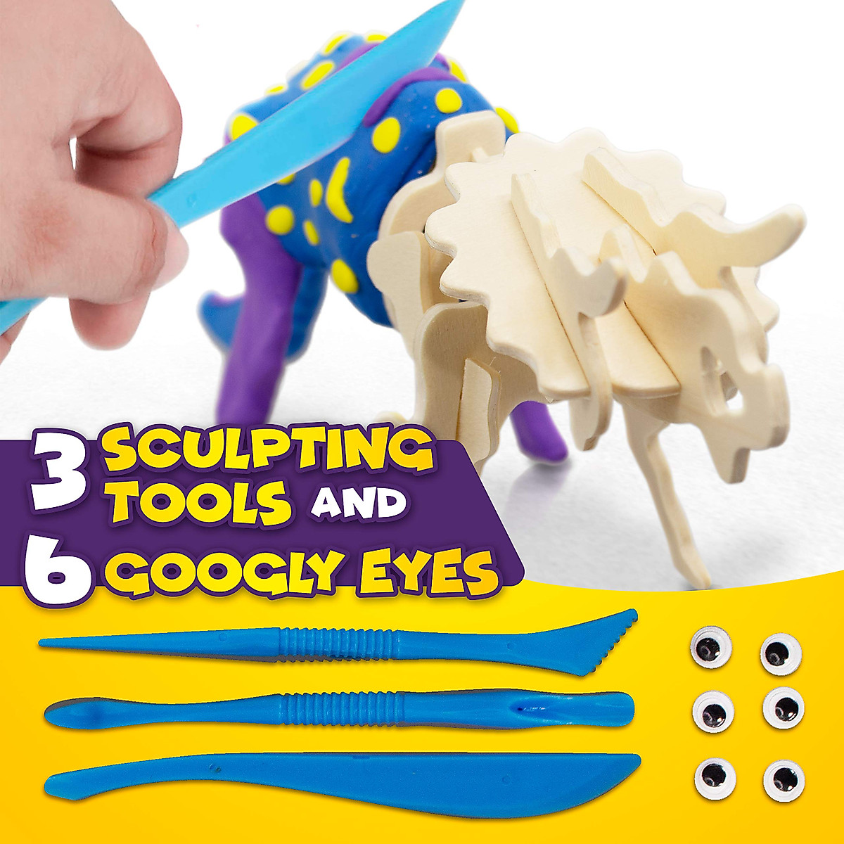 Creative Kids Dinosaur Air Dry Clay Kit for Kids - Build 3 Dinosaur Toys with Modeling Clay - Arts Crafts for Kids Ages 4-8 - Make Build Your Own Craft Dino STEM Models for Boys Girls