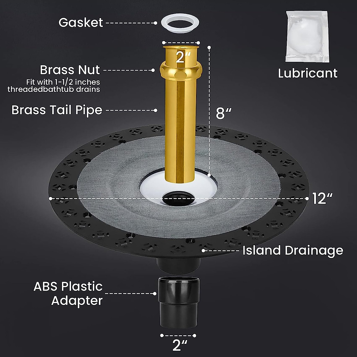 FERUERW Freestanding Bathtub Drain, Freestanding Tub Drain Rough-in Kit, Easy Freestanding Bathtub Drain Mounting Kit with ABS Plastic Adapter and Brass Liner