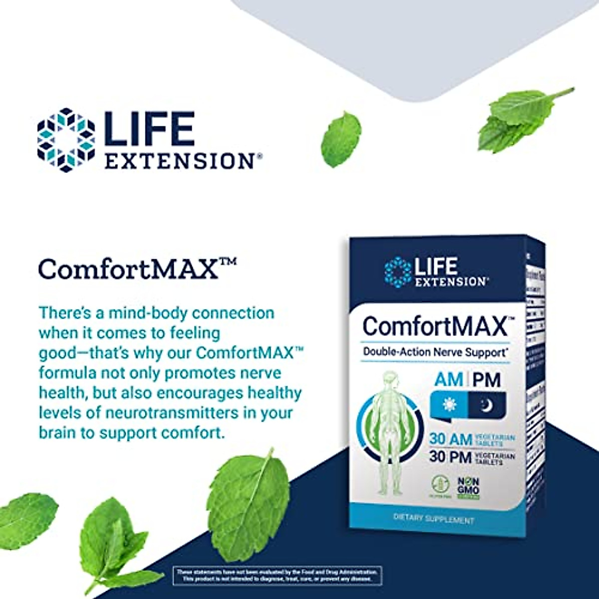 Life Extension Comfort MAX – Honokiol and Pea Supplement for Inflammation Management, Nerve Support and Discomfort Relief – Gluten-Free, Non-GMO, Vegetarian - 30 AM and 30 PM Tablets