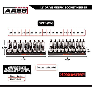ARES 60178 – 8-Piece Metric & SAE Socket Keeper/Organizer Tray Set – Black & Green Socket Holders - Store 176 Standard & Deep Sockets - Socket Posts Feature High Visibility Markings