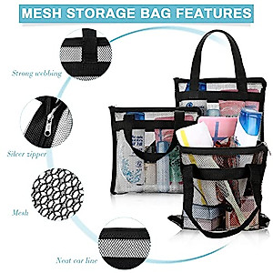 6 Pcs Mesh Shower Caddy Portable 10.2 x 9.8 Inch Quick Dry Shower Bag Black Shower Tote with Zipper Hanging Toiletry and Bath Organizer Mesh Caddy Bag for College Dorm, Gym, Beach, Travel, Camp, Swim