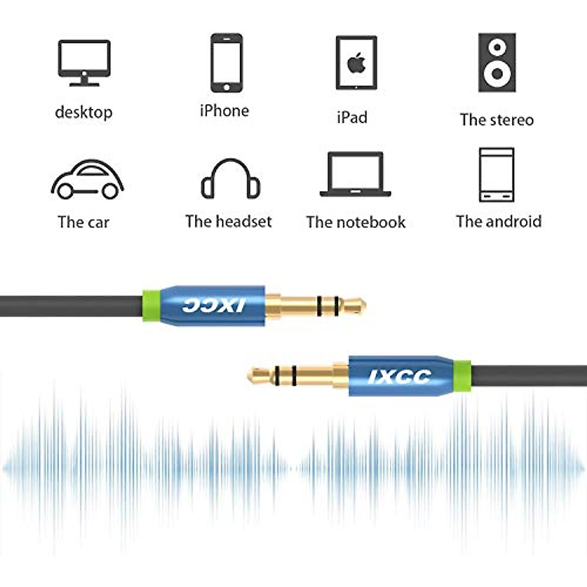 iXCC 4 Feet Male to Male 3.5mm Universal Aux Audio Stereo Cable Cord for Car and All 3.5mm-Enabled Devices, Apple, Samsung, Android, Windows and MP3 Player