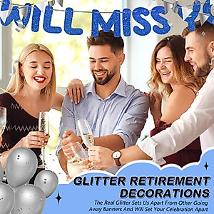 Fulmoon Pre Strung We Will Miss You Banner Glitter Bunting Graduation Retirement Party Decorations 8.2 ft Goodbye Decorations for Going Away Farewell Army Decorations Party Supplie(Navy Blue)