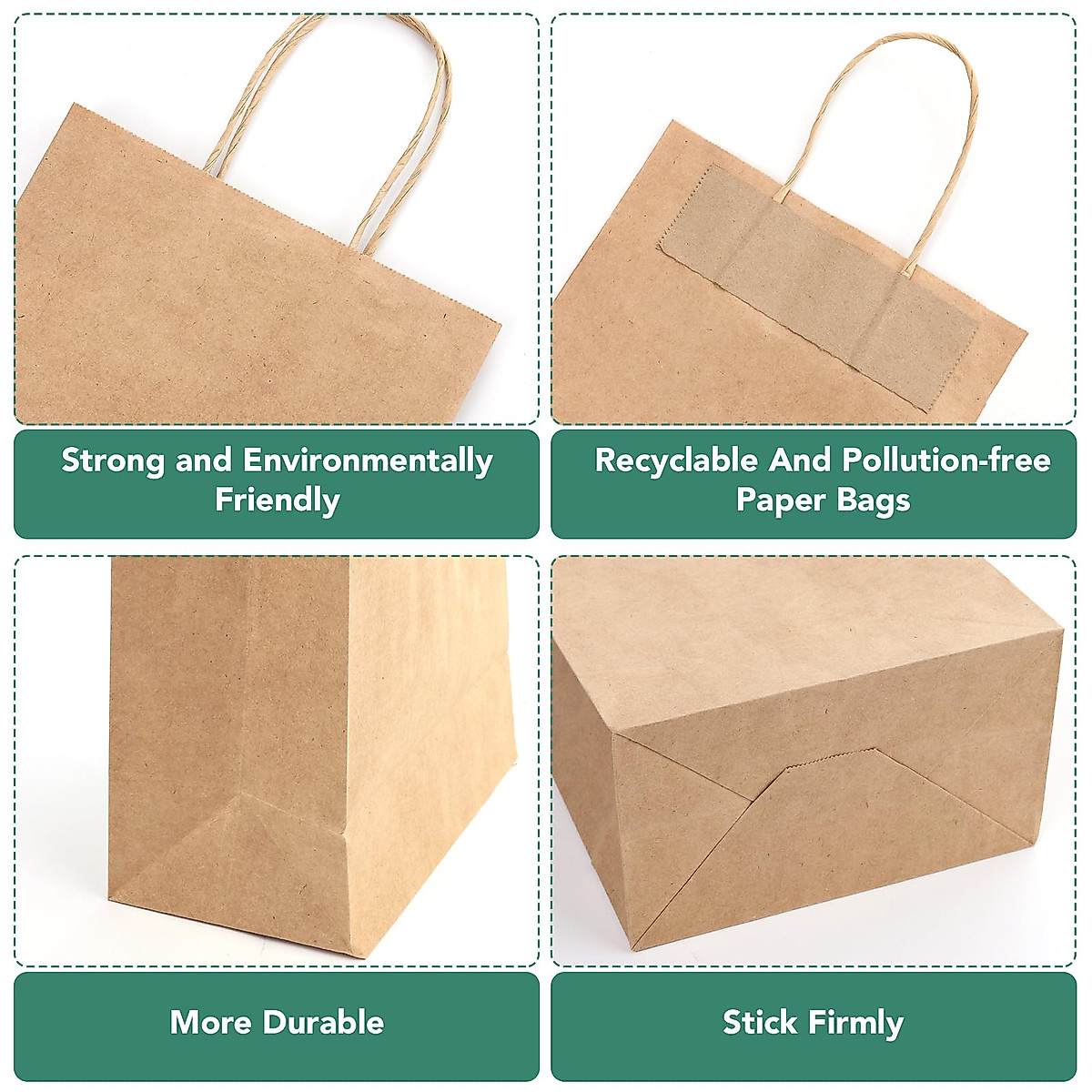 XPCARE 100Pack Brown Paper Bags 8x4.5x10 Inch, Plain Medium Paper Bags with Handles Bulk, Kraft Paper Gift Bags, Retail Bags, Party Bags, Shopping Bags, Favor Bags