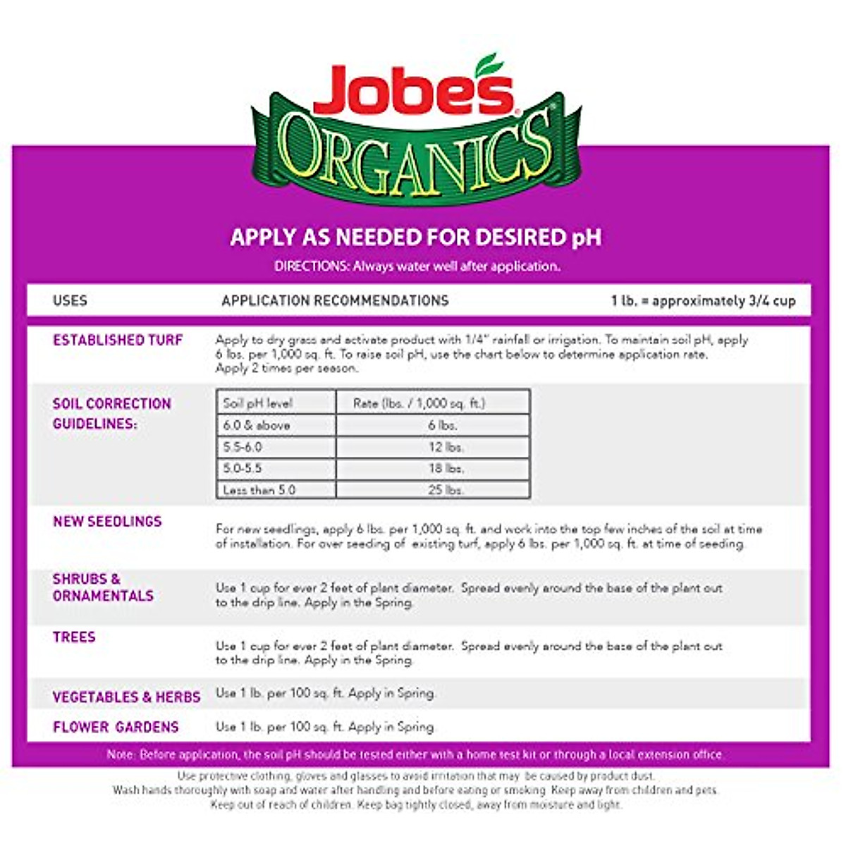 Jobe's 09365 Additive De-Acidifier, 6 lb, Lime Soil