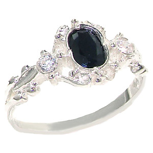925 Sterling Silver Cubic Zirconia and Natural Sapphire Womens Trilogy Ring - Size 9.75