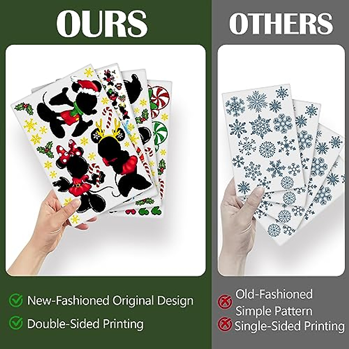 Yovkky 88 PCS Merry Christmas Window Clings, 2024 New Year Christmas Mouse Xmas Tree Green Red Stickers Decals Decor, Peppermint Candy Wreath Winter Snowflakes Holiday Party Home Kitchen Decorations