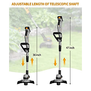 WORKSITE 20V Cordless String Trimmer/Edger, 20V 10 Inch Grass Trimmer with Auto Feed, 2 Trimmer Spool Line, 2.0Ah Battery and Charger Included, for Garden and Yard