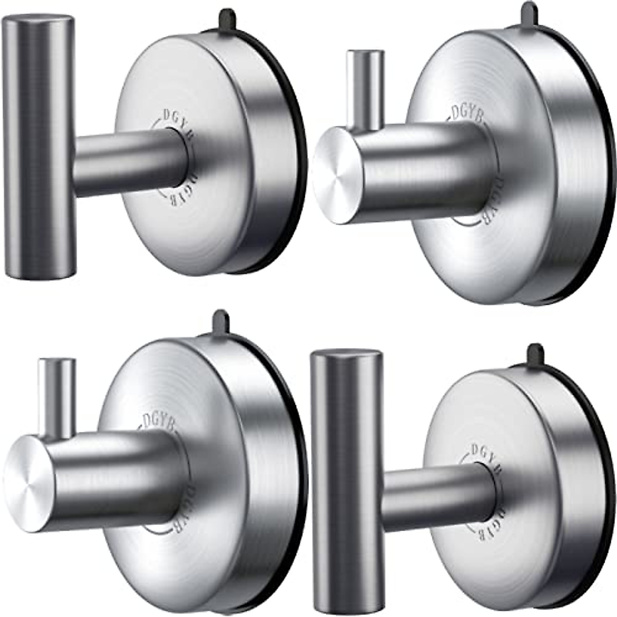 DGYB Suction Cup Hooks for Shower Set of 2 Brushed Nickel Towel Hooks for Bathrooms SUS 304 Stainless Steel Shower Hooks for Loofah 15 Lb Bathroom Hooks for Towels