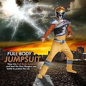 Gold Power Rangers Costume for Kids. Official Licensed Gold Ranger Dino Charge Classic Power Ranger Suit with Mask for Boys & Girls, Medium 7-8