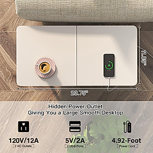 SOOWERY End Table with Charging Station, Narrow Side Table with Flip Top Cabinet and Fabric Drawer, Nightstand Bedside Tables for Small Spaces, Bedroom, Living Room, White