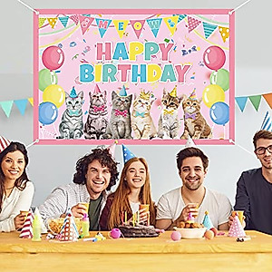 Cat Party Decoration Supplies - Cat Happy Birthday Backdrop Kitten Photography Background Cat Party Photo Backdrop for Pets, Cat Lover, Kids Cat Theme Birthday Party