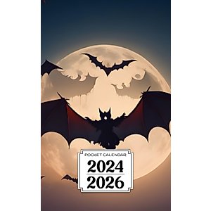Pocket Calendar 2024-2026: Two-Year Monthly Planner for Purse , 36 Months from January 2024 to December 2026 | Halloween bat silhouette