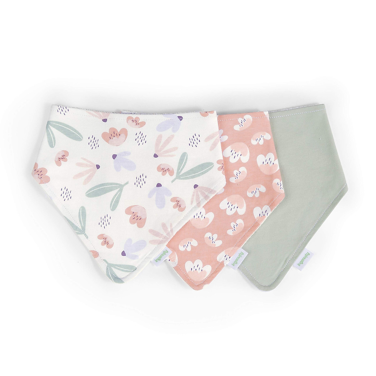 Ingenuity Easy Eater 4-Pack Absorbent Terry-Backed Cotton Baby Bib Set for Eating or Teething - Grazy