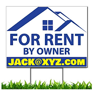 CUSTOM For Rent By Owner 18x24" Yard Sign, Double Sided, Metal Stake Included, by Moonlight4225