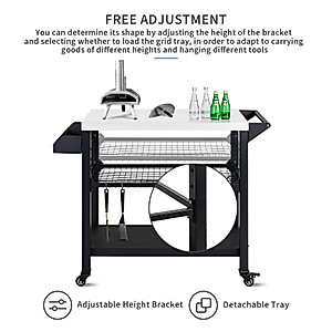 Polar Aurora Three-Shelf Movable Outdoor Grill Cart Pizza Oven Stand, Multifunctional Kitchen Food Prep Table with Drawer, Stainless Steel Desktop Dining Worktable on 4 Wheels & Seasoning Tray