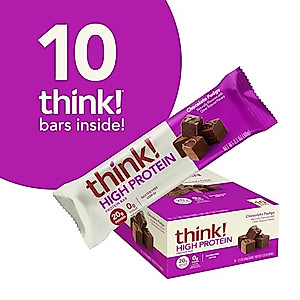 think! Protein Bars, High Protein Snacks, Gluten Free, Kosher Friendly, Chocolate Fudge, Nutrition Bars, 2.1 Oz per Bar, 10 Count (Packaging May Vary)