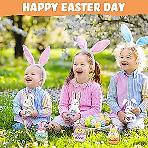 6 Pcs Easter Bunny Table Wooden Signs Centerpieces Easter Spring Tiered Tray Decorations Rabbit Bunny Shape Tabletop Decor with 3 Meter Jute Rope for Farmhouse Home Office (Bunny, Egg)