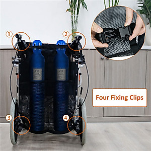 CUSENA Double Oxygen Cylinder Bag, Wheelchair Oxygen Tank Bag for D and E Cylinders Bottle, Oxygen Backpack Holder for Wheelchair & Walker,Black,66x47cm